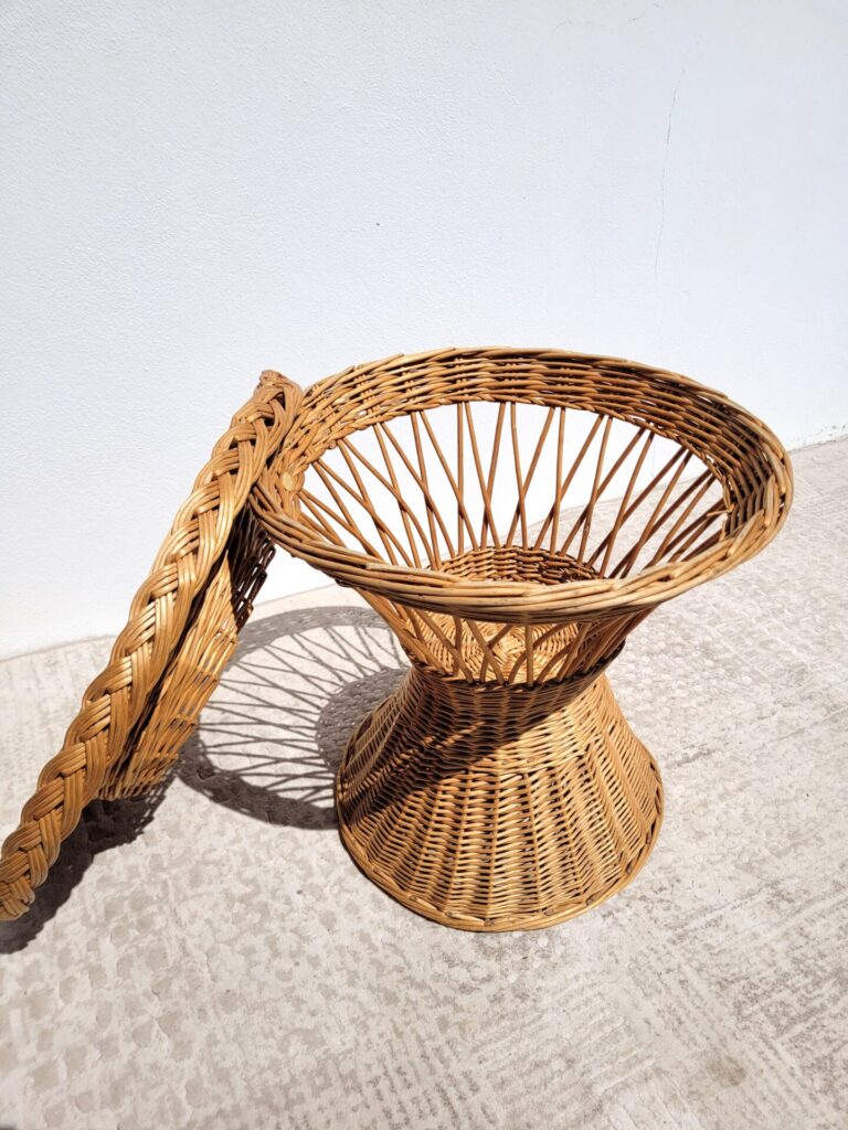 Table basse guéridon osier rotin 1970 | Coucou Retro