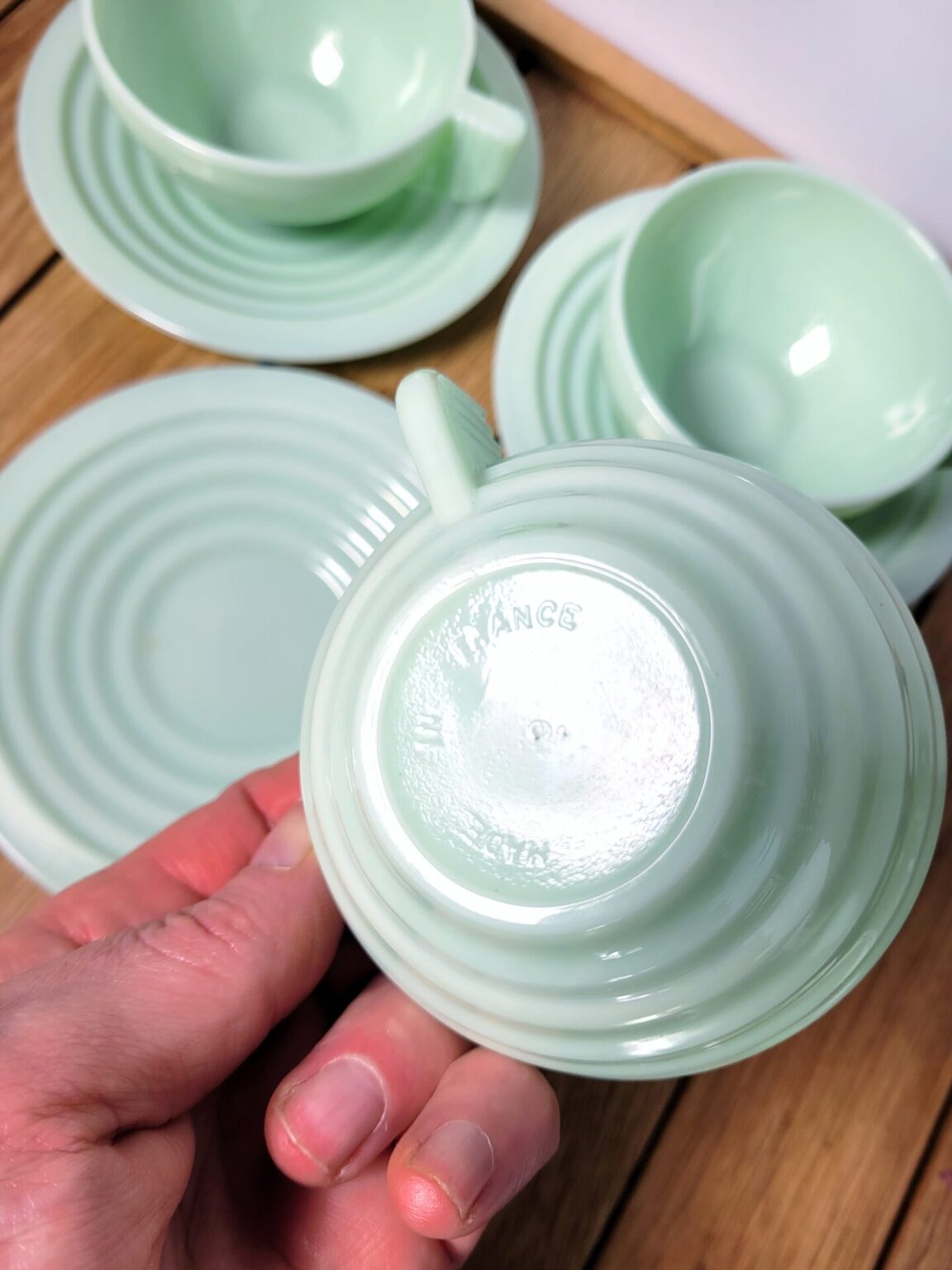 Trio tasses art déco opaline mint | Coucou Retro