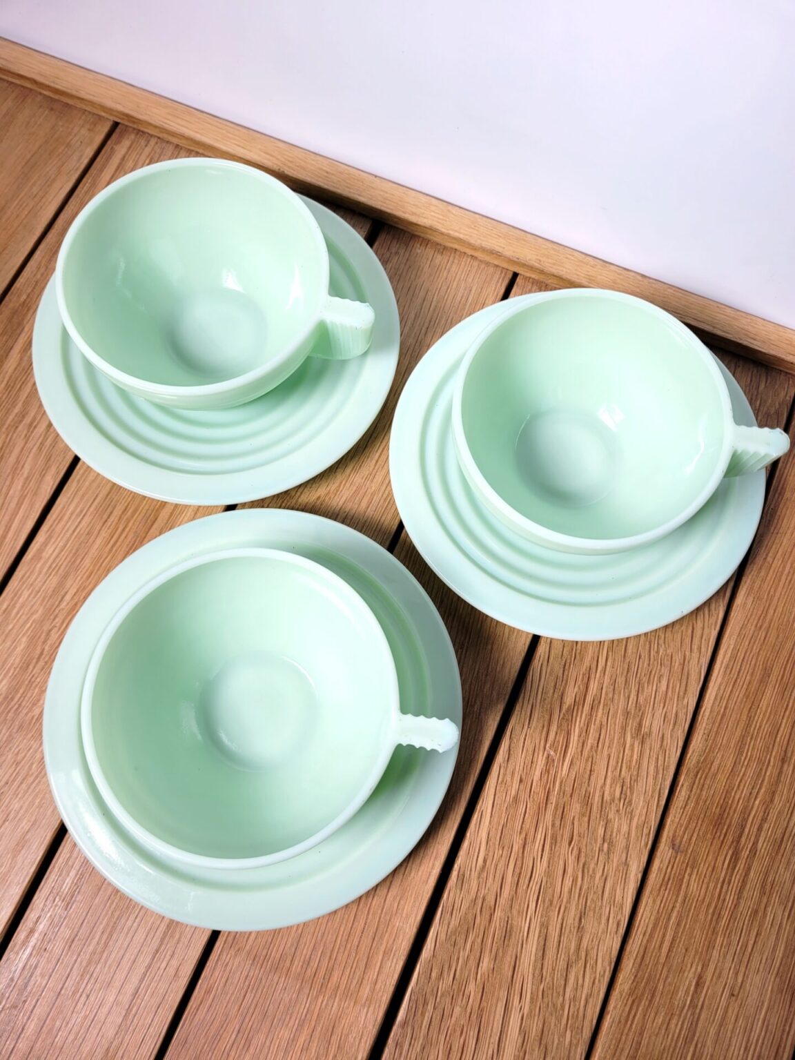 Trio tasses art déco opaline mint | Coucou Retro